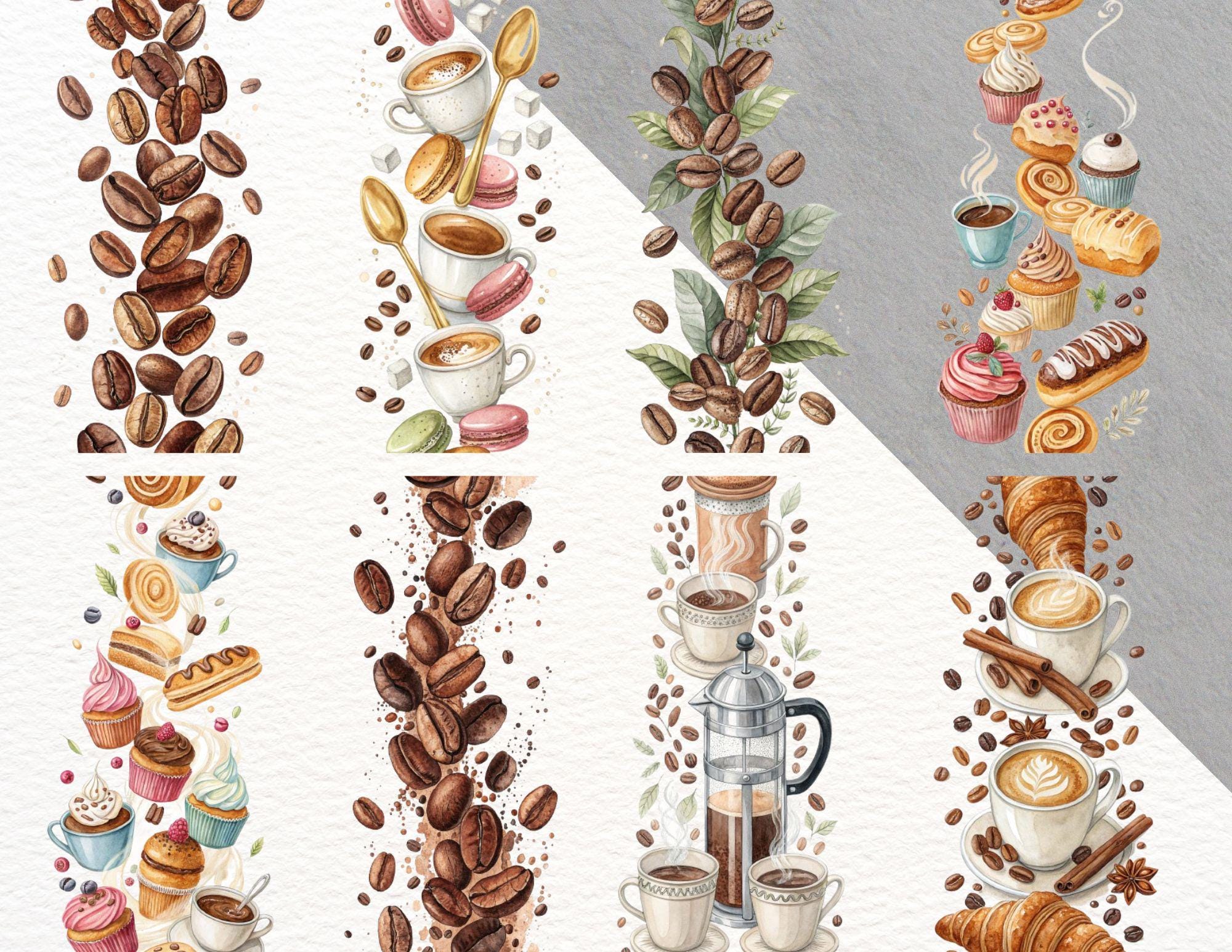 22 Coffee Seamless Borders PNG – Watercolor Coffee Clipart With Beans ...