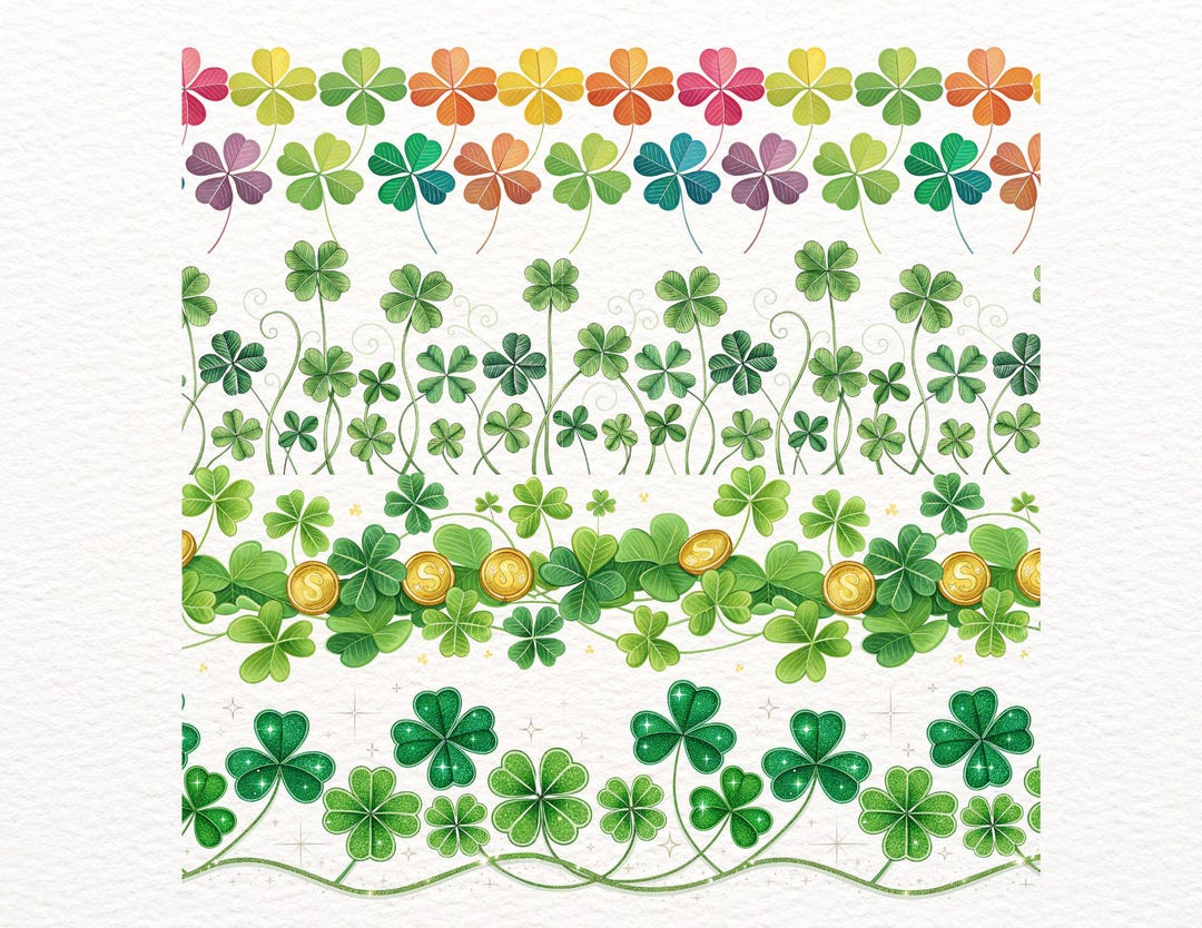17 Seamless Clover Borders Clipart | Four Leaf Clover Illustrations ...