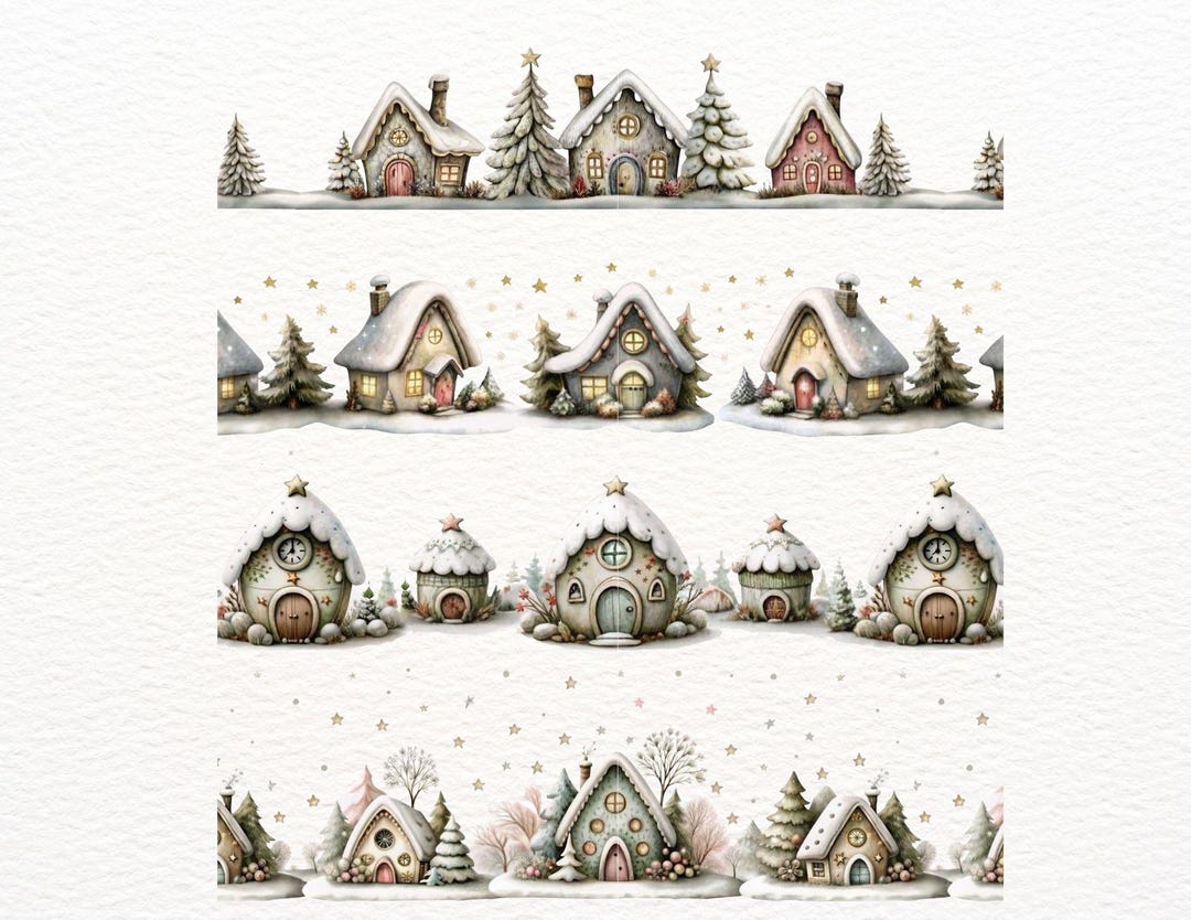 13 Winter Village Seamless Borders | Christmas Town Clipart | Snowy ...