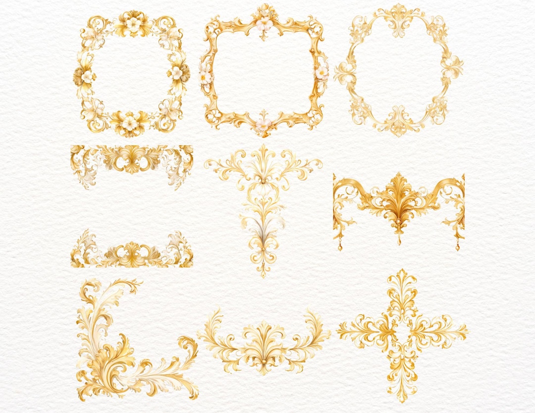 53 Gold Baroque Frames and Elements PNG | Vintage Ornate Borders ...