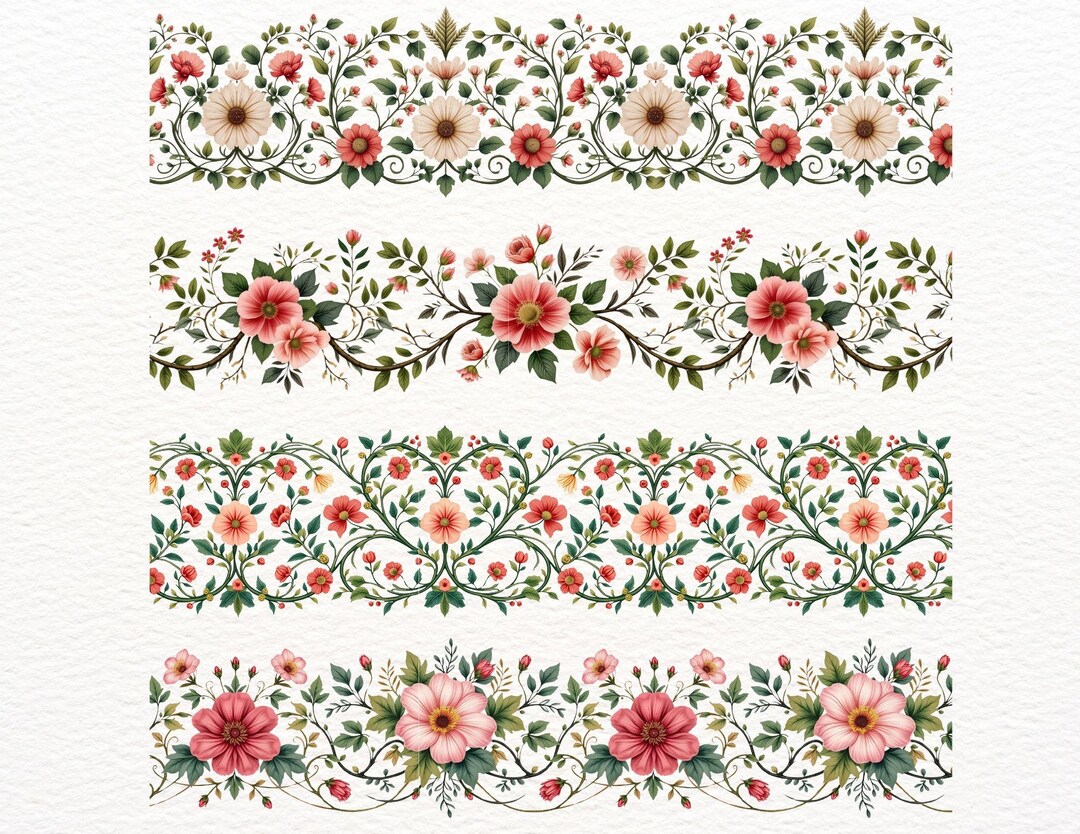 17 Seamless Floral Borders PNG | Continuous Flower Ornament Clipart ...