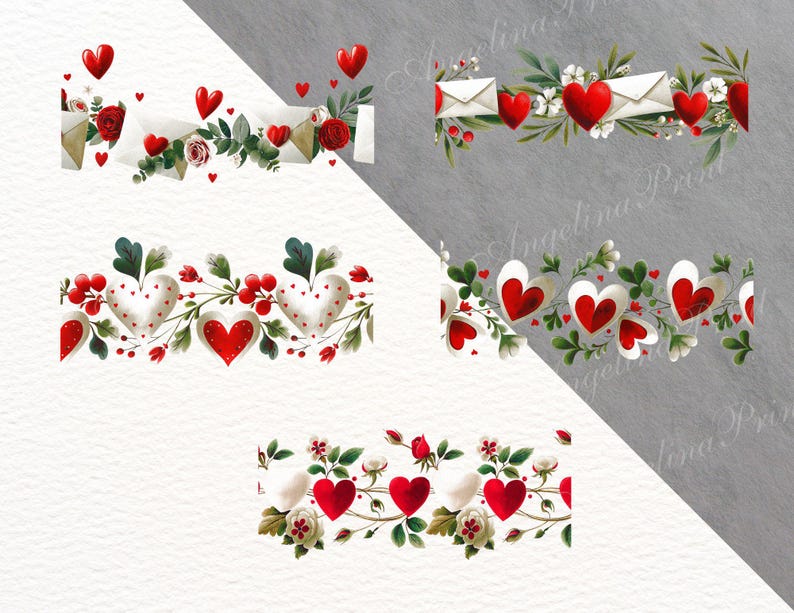 Valentine's Day Seamless Border Clipart | 26 Heart & Flower Endless ...