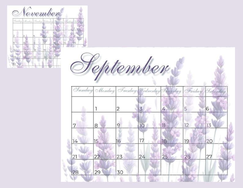 Lavender Monthly Calendar 2025 Instant Download 13 JPG Files - Etsy