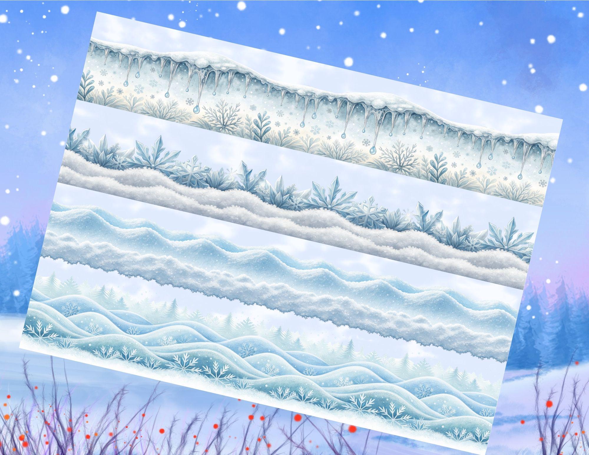 15 Seamless Snow Borders Clipart | Snowdrift, Icicle & Snowflake ...