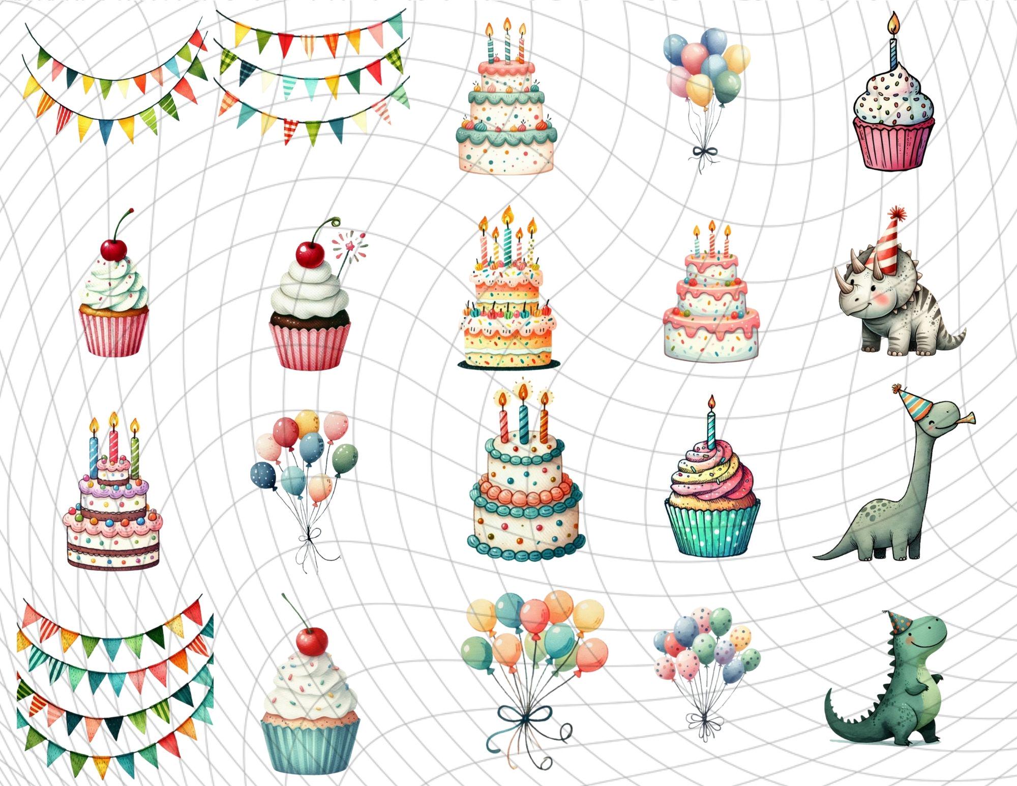 45 Cute Dinosaur Clipart - Kids' Birthday Watercolor Art - Instant ...