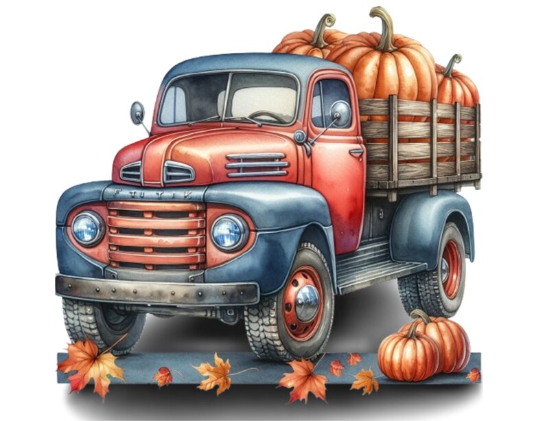 12 Vintage Pumpkin Truck Clipart - PNG for Printing, Scrapbooking, and ...