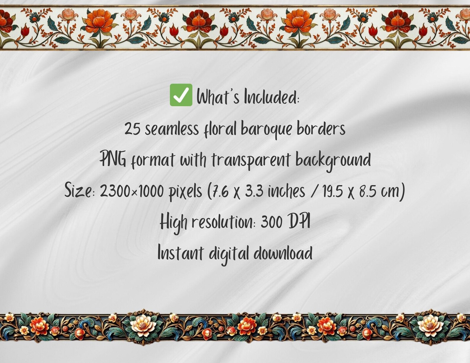 25 Seamless Floral Baroque Borders PNG – Vintage Ornamental Flower ...