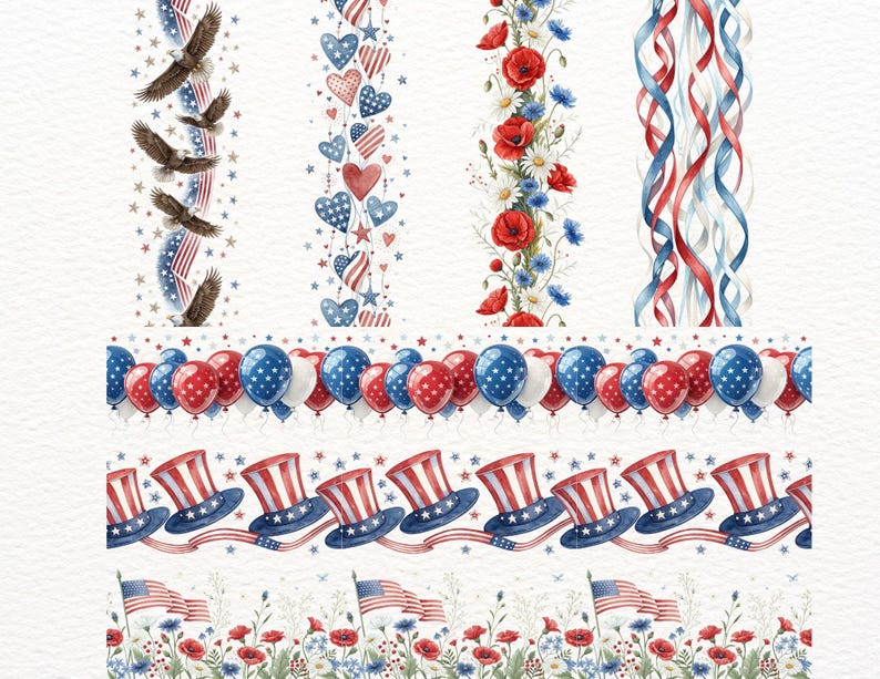 16 Seamless Borders 4th of July – Independence Day USA – Patriotic ...