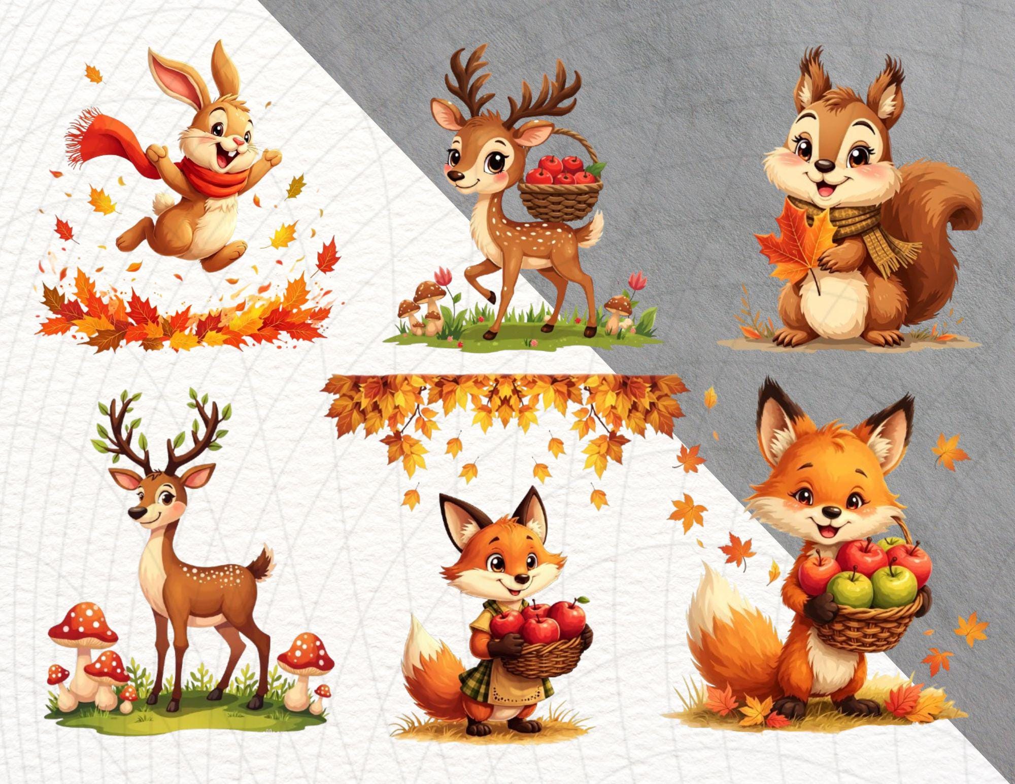 26 Cute Forest Animals Clipart, Autumn Animal PNG, Fox, Squirrel ...