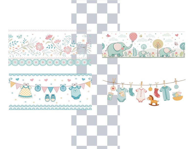 10 Seamless Baby Shower Borders, Newborn Birthday Seamless Border, Cute ...