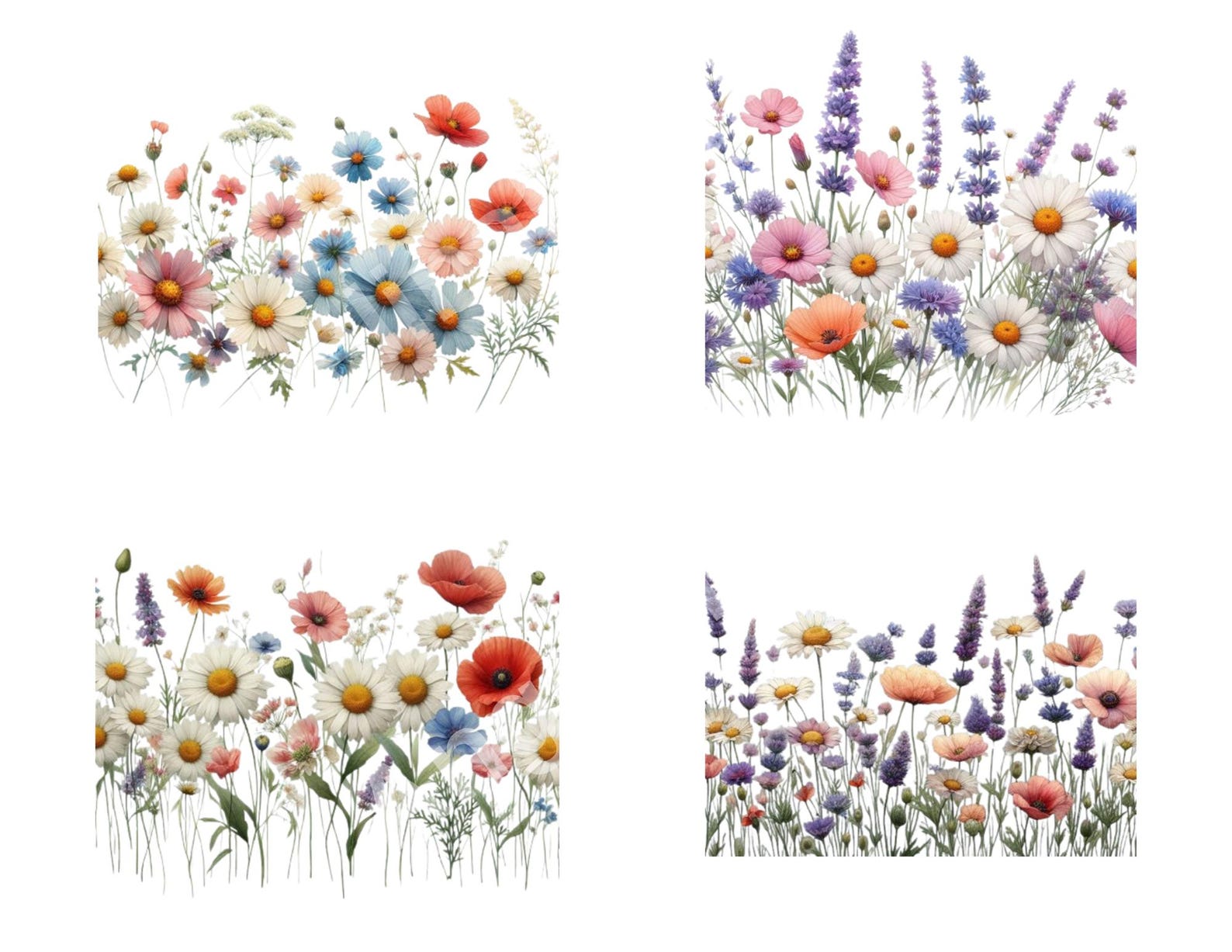 12 Watercolor Wildflowers Clipart PNG With Transparent Background ...