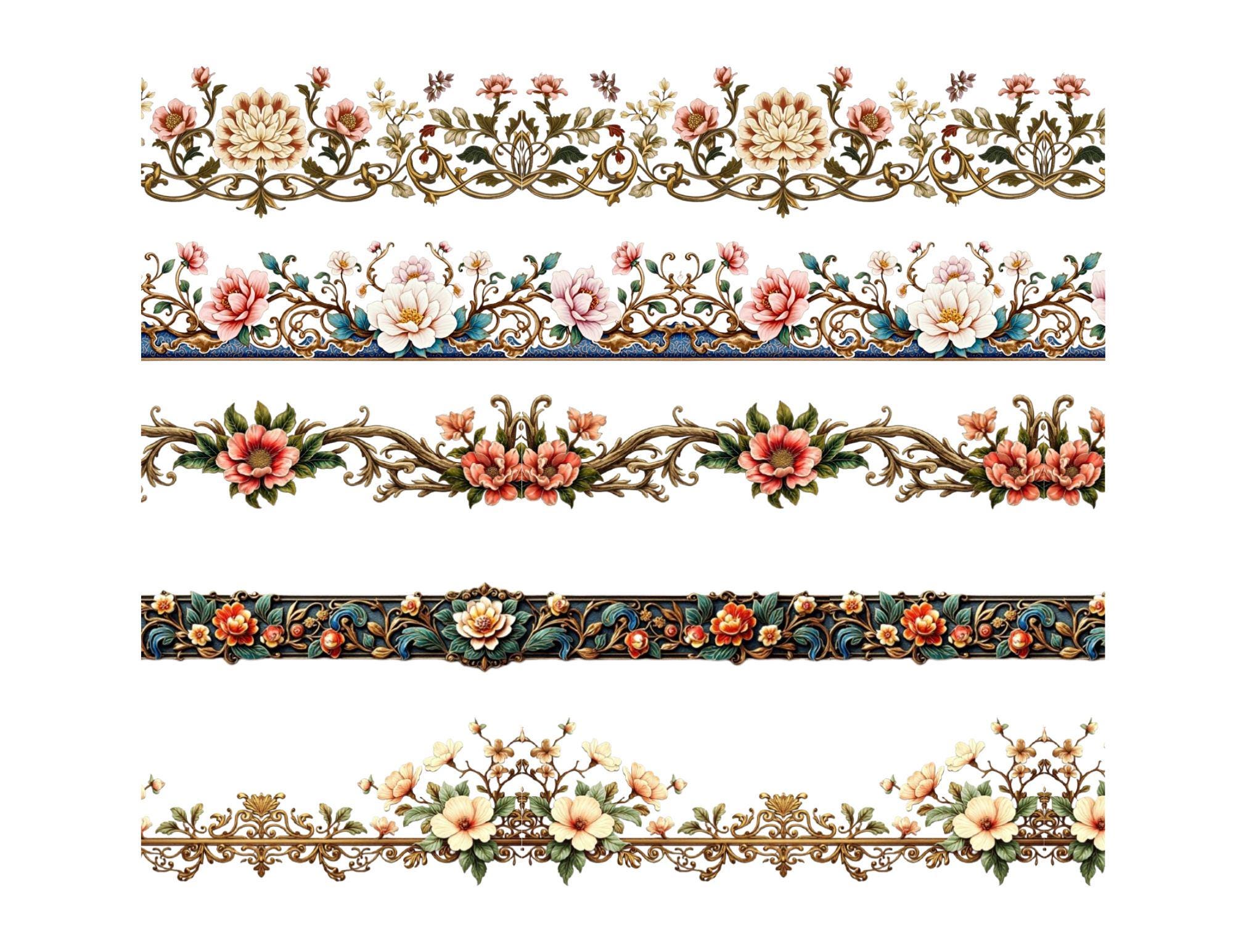 25 Seamless Floral Baroque Borders PNG – Vintage Ornamental Flower ...