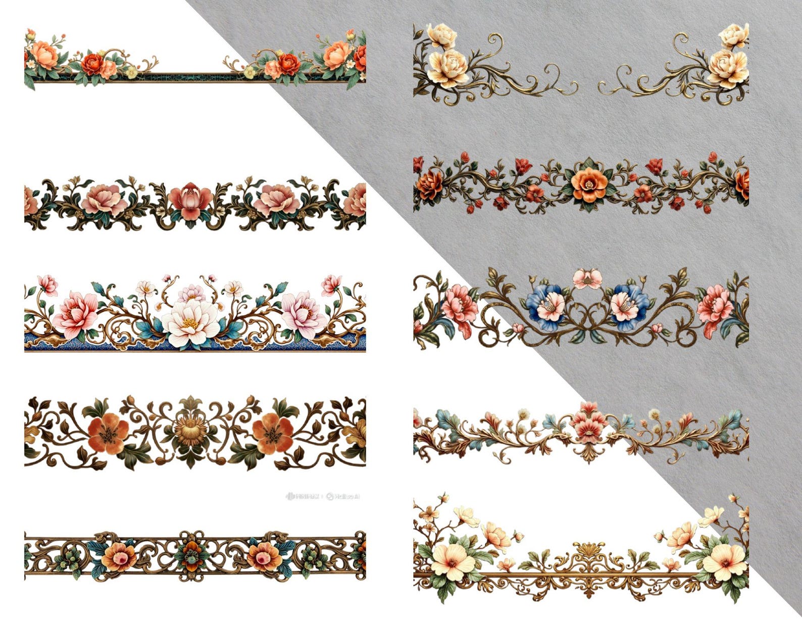 25 Seamless Floral Baroque Borders PNG – Vintage Ornamental Flower ...