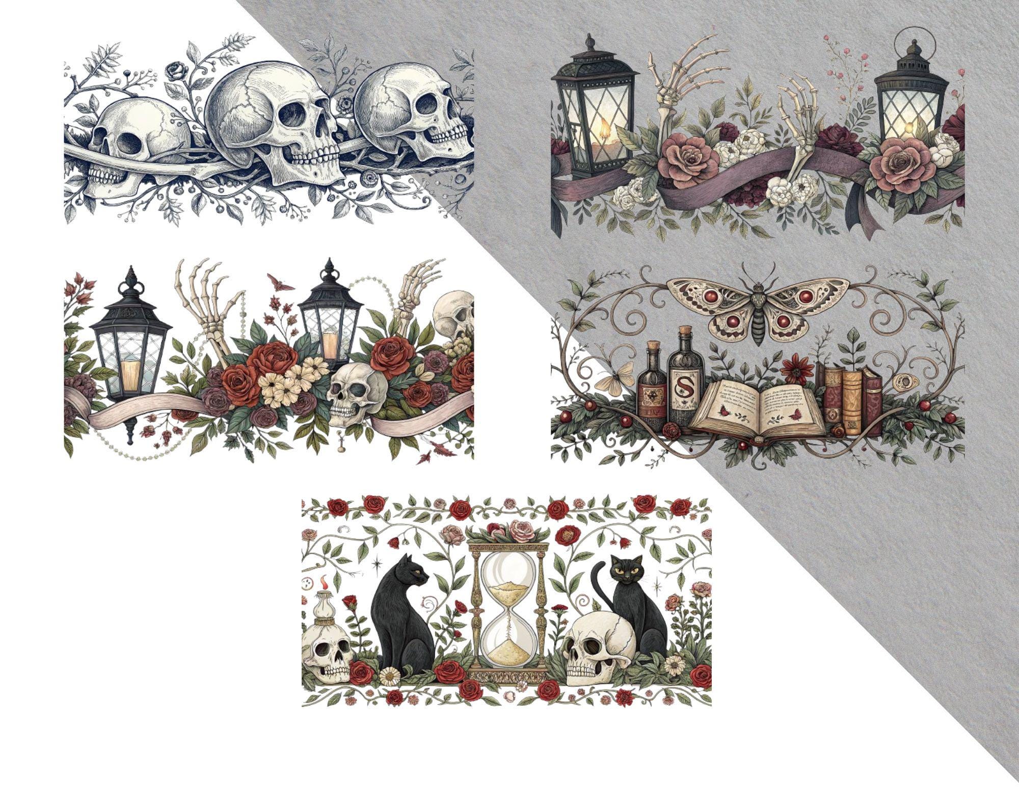 17 Seamless Macabre Borders PNG – Gothic Horizontal Ornaments, Dark ...