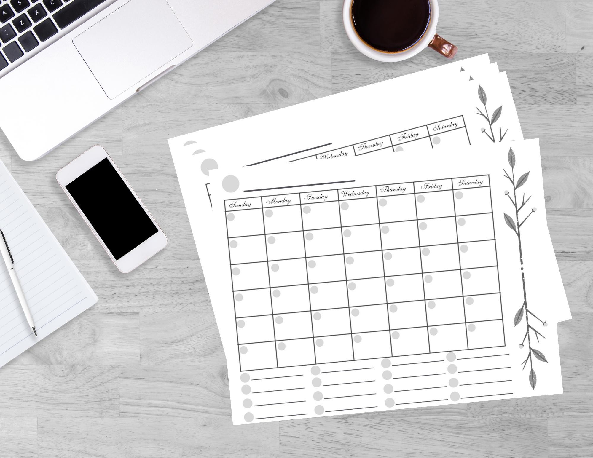 Printable Monthly Planner Calendar, Undated, Open for Custom Entry - Etsy