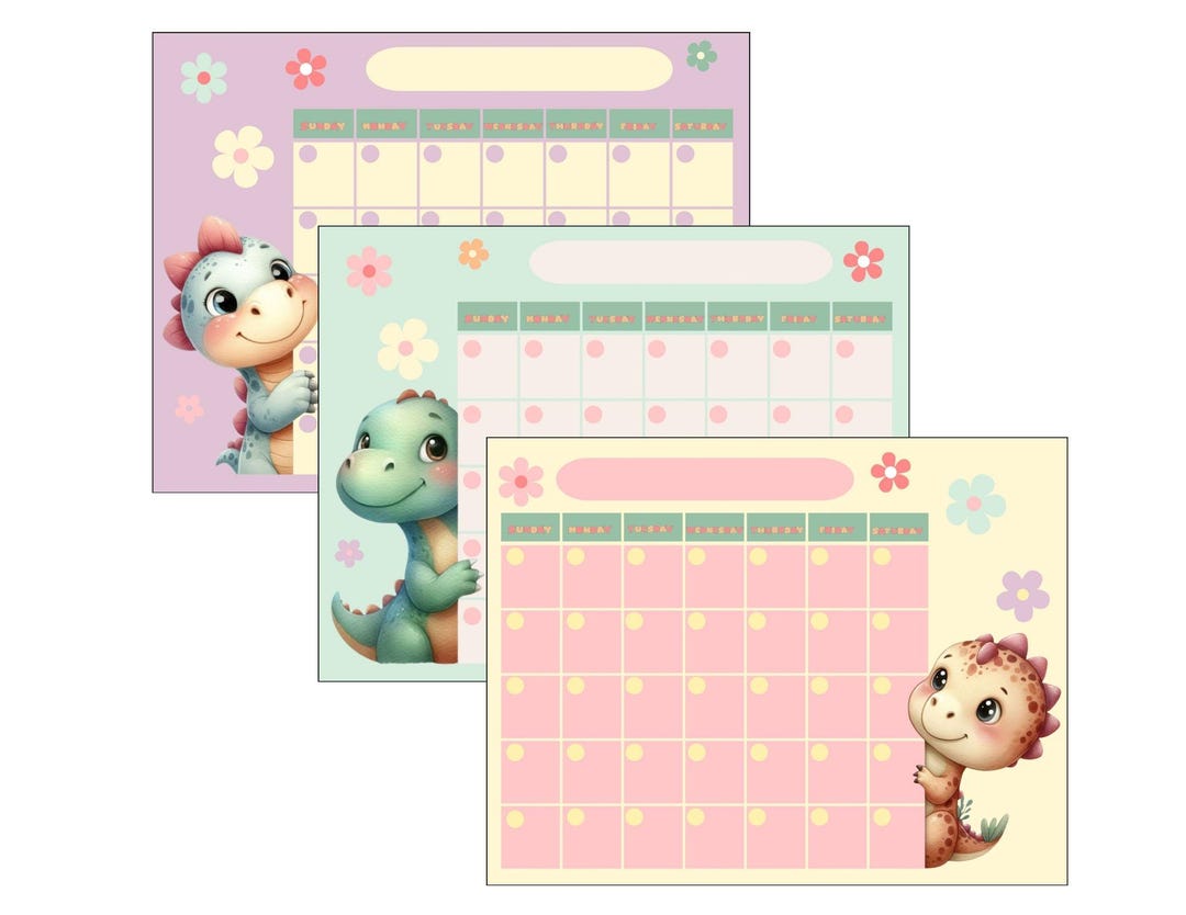 Kids Printable Dinosaur Monthly Planner Calendar | Open Monthly ...