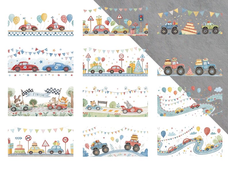 Seamless Race Car Border Clipart, Little Racer Birthday Borders ...