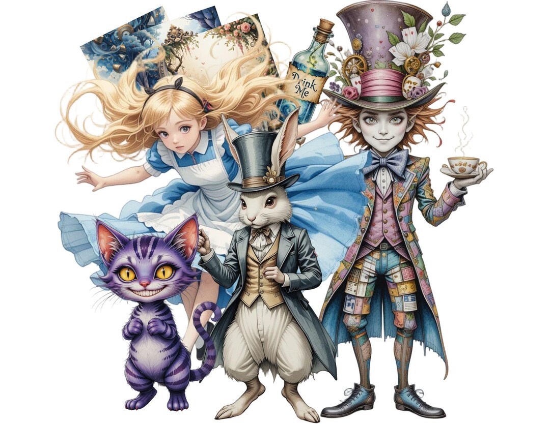 76+18 Illustrations Inspired by Alice in Wonderland, Watercolor Alice ...