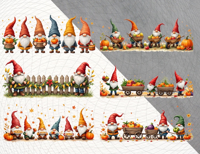 17 Autumn Gnome Borders Clipart | Fall Harvest & Thanksgiving Gnomes ...