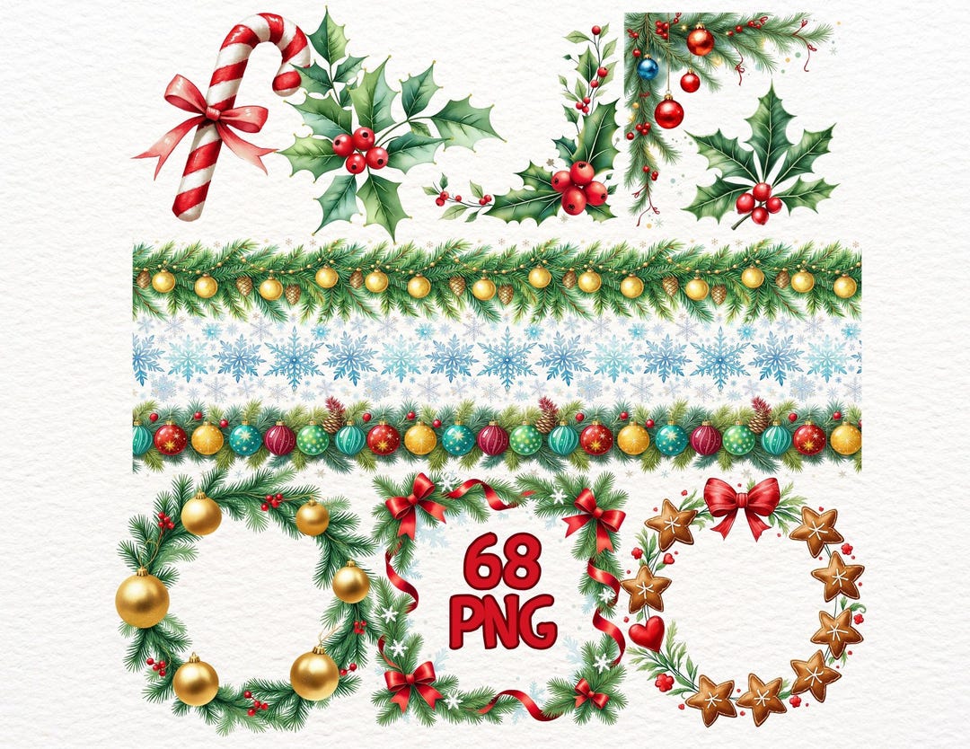Christmas and New Year Frames, Elements & Seamless Borders Set | 68 ...
