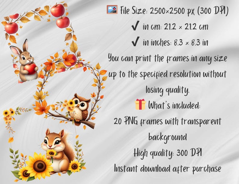 20 Autumn Animal Frames Clipart | Kids Printable Frames | Bunny, Bear ...