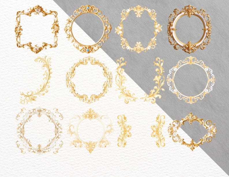 53 Gold Baroque Frames and Elements PNG | Vintage Ornate Borders ...