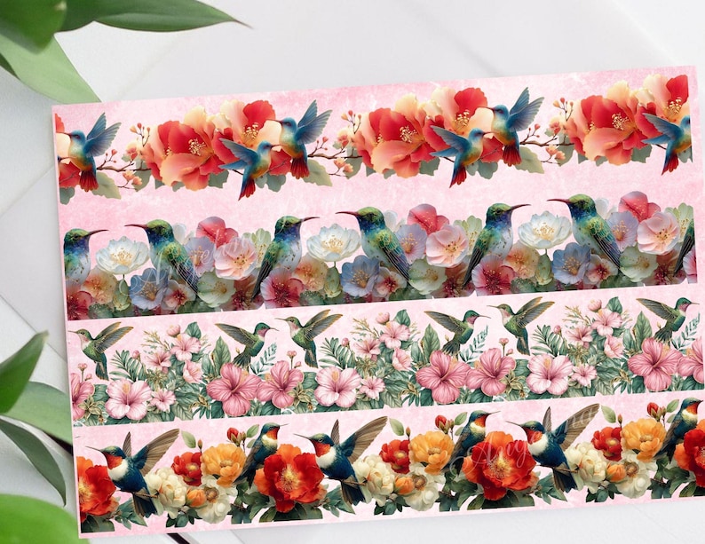 14 Seamless Hummingbird Borders Clipart | Floral Hummingbird Continuous ...