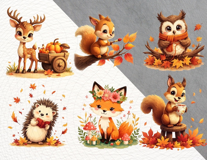 26 Cute Forest Animals Clipart, Autumn Animal PNG, Fox, Squirrel ...