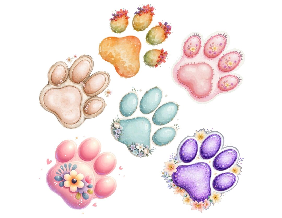 20 Watercolor Dog Paw Clipart, Cute Dog Paw Prints, Pet Clipart, Paw ...