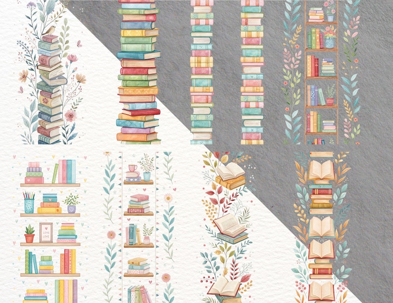 19 Seamless Book Borders | Books, Bookshelf, Library Clipart, Book ...