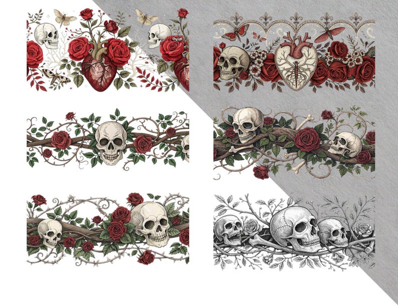 17 Seamless Macabre Borders PNG – Gothic Horizontal Ornaments, Dark ...
