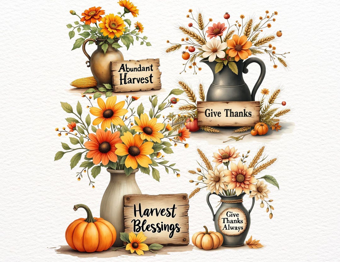Autumn Bouquet Clipart Set of 19 | Watercolor Fall Flowers PNG ...