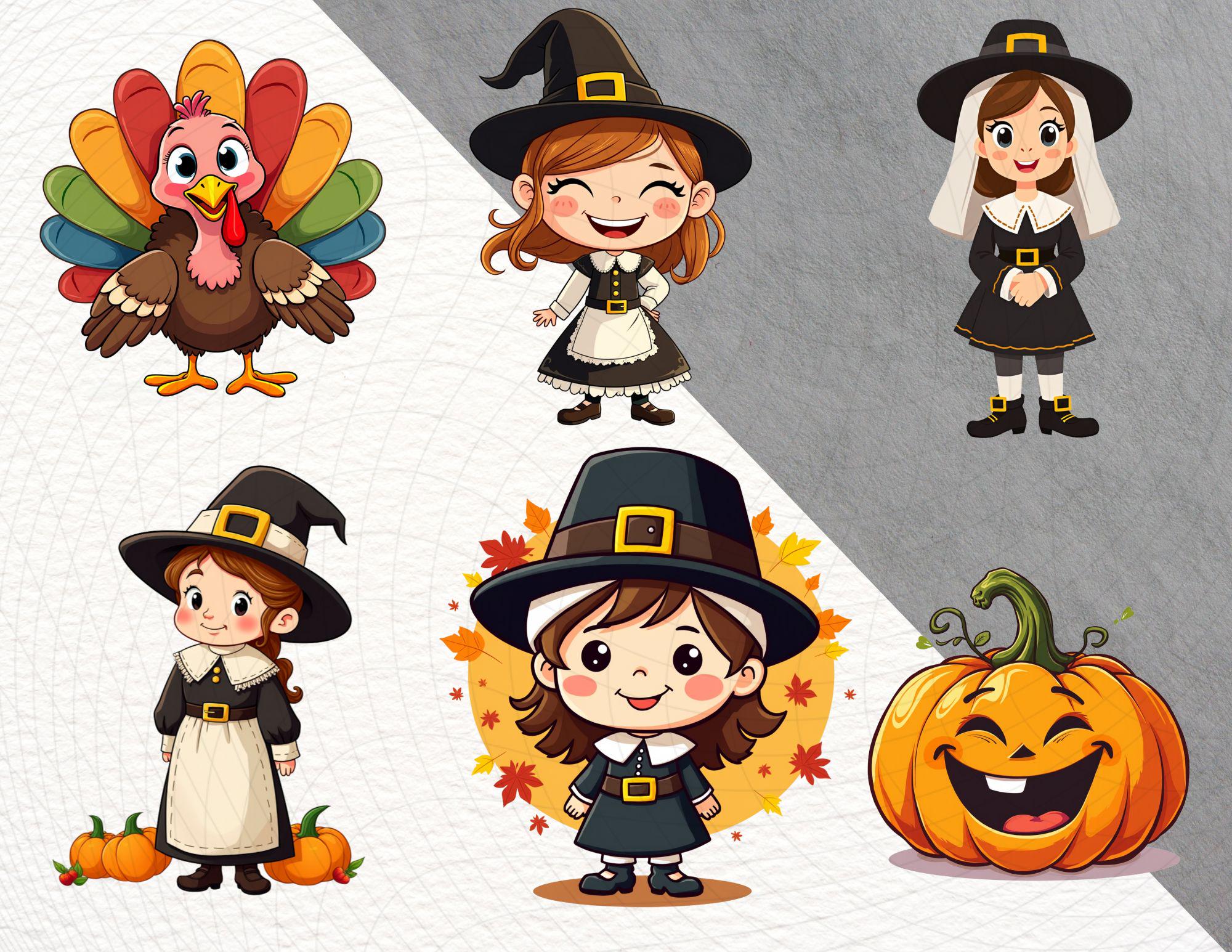 25 Cute Thanksgiving Clipart | Pilgrims, Native Americans, Turkey ...