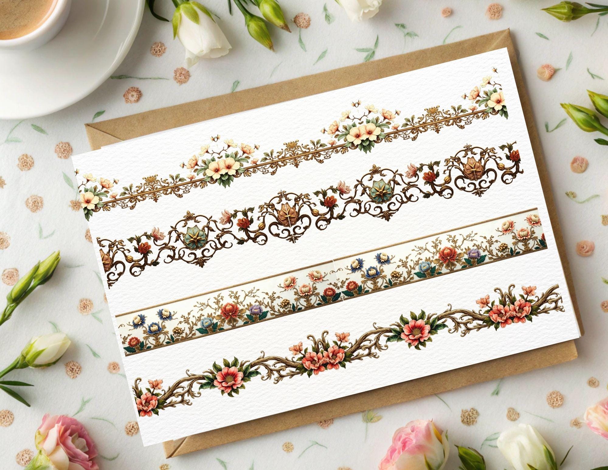 25 Seamless Floral Baroque Borders PNG – Vintage Ornamental Flower ...