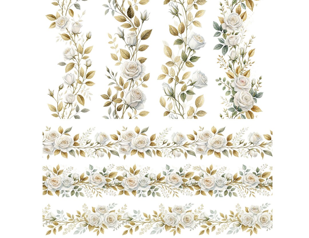 15 Seamless White Rose and Gold Borders – Elegant Floral Frames ...