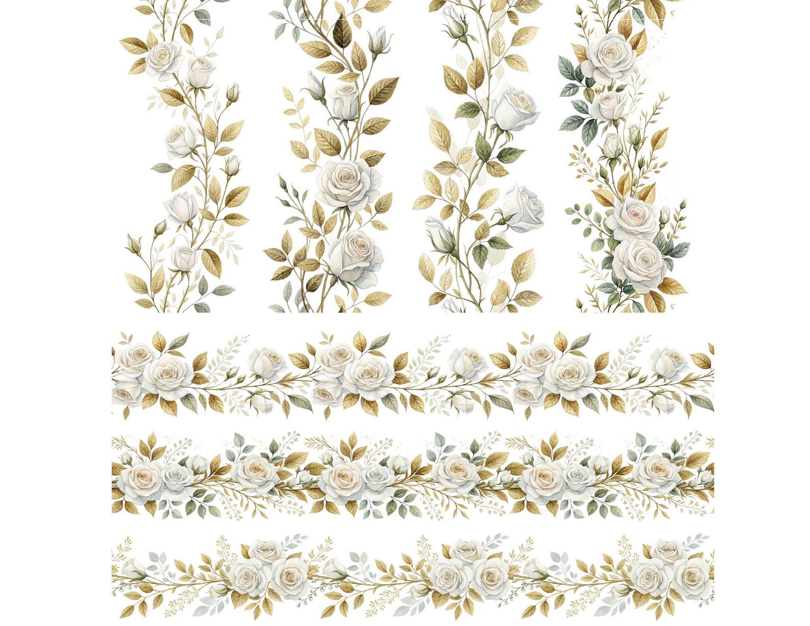 15 Seamless White Rose and Gold Borders – Elegant Floral Frames ...