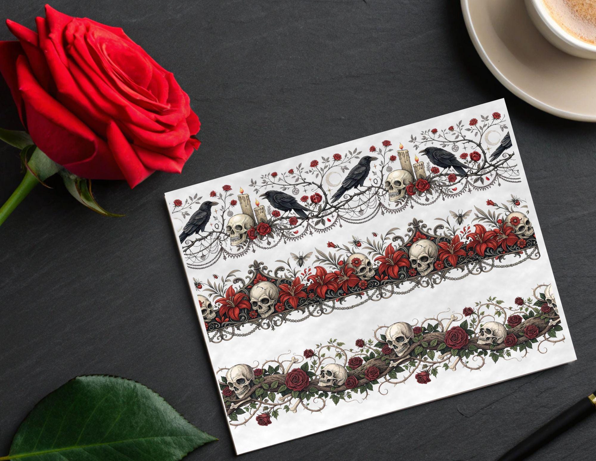 17 Seamless Macabre Borders PNG – Gothic Horizontal Ornaments, Dark ...