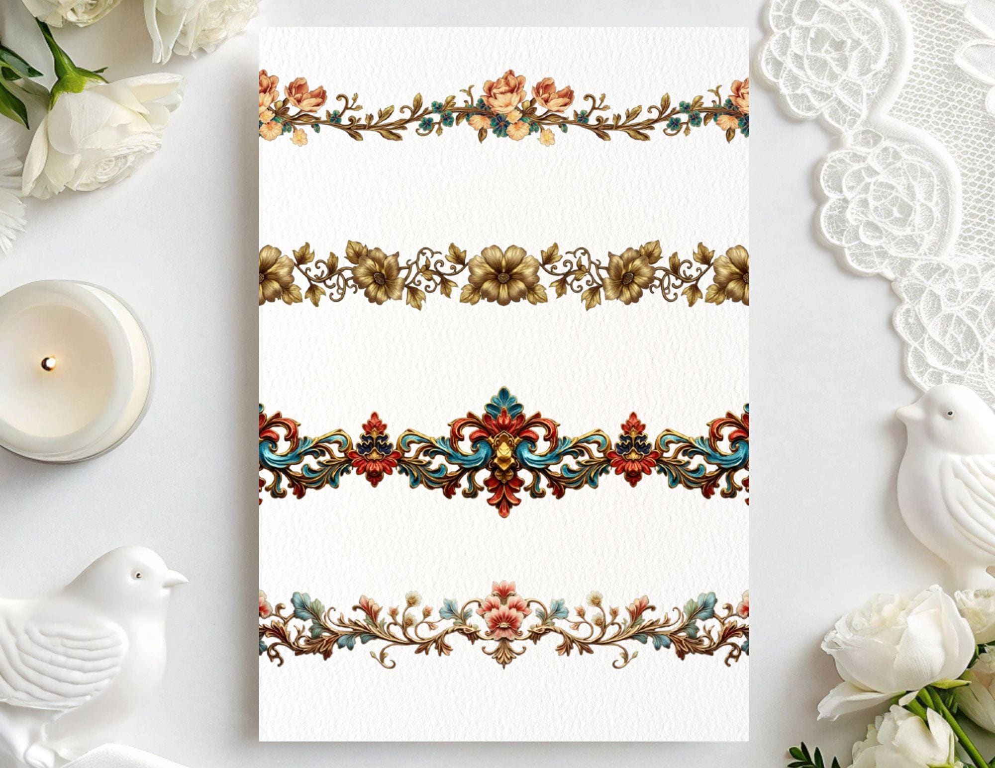 25 Seamless Floral Baroque Borders PNG – Vintage Ornamental Flower ...