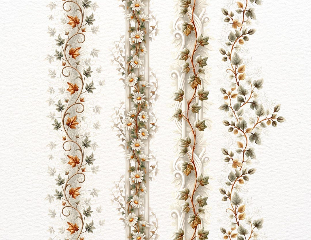 13 Ivy Botanical Seamless Vertical Borders | Flower Vine Border Clipart ...