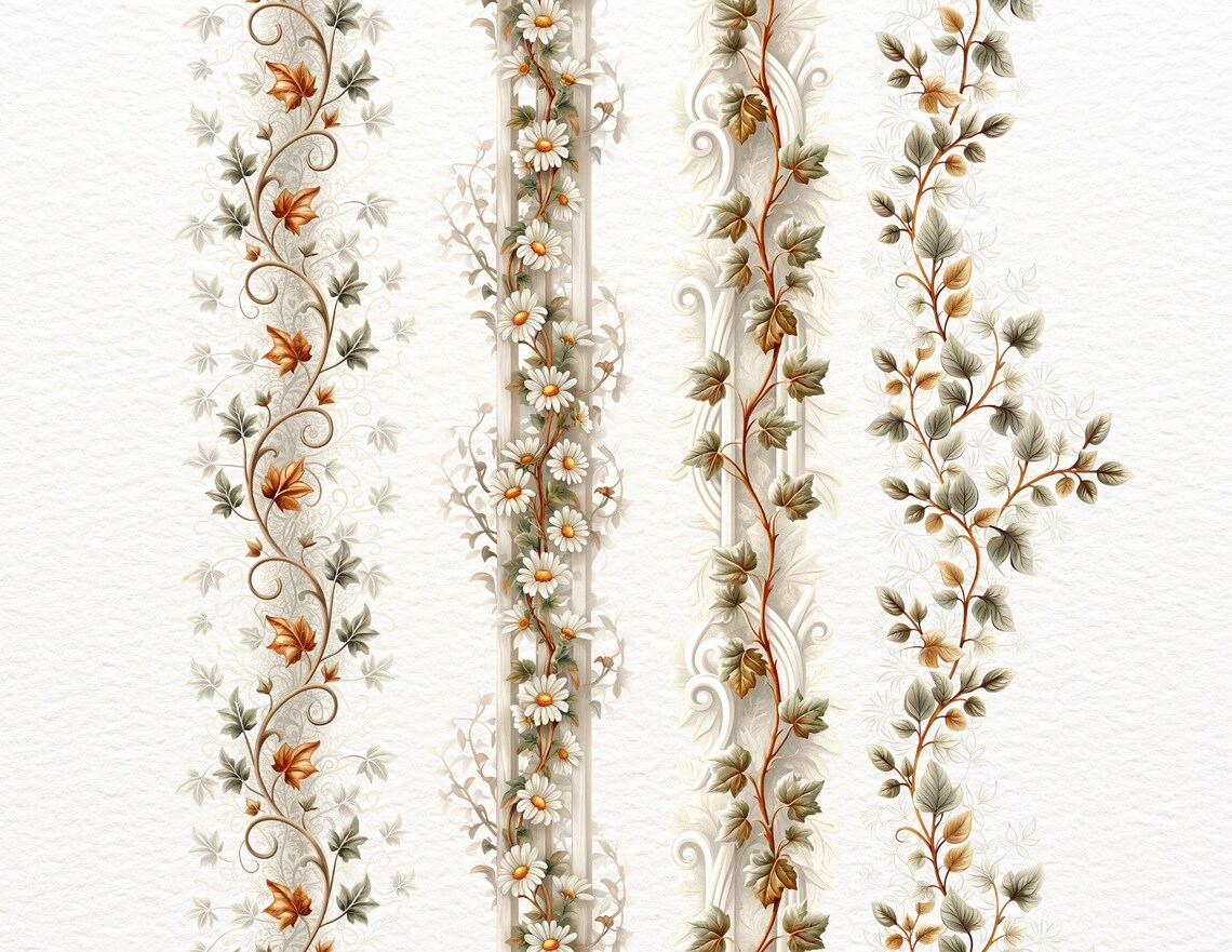 13 Ivy Botanical Seamless Vertical Borders | Flower Vine Border Clipart ...