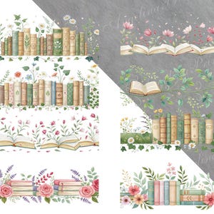 23 Watercolor Floral Book Borders Clipart | Seamless Book Frames PNG ...