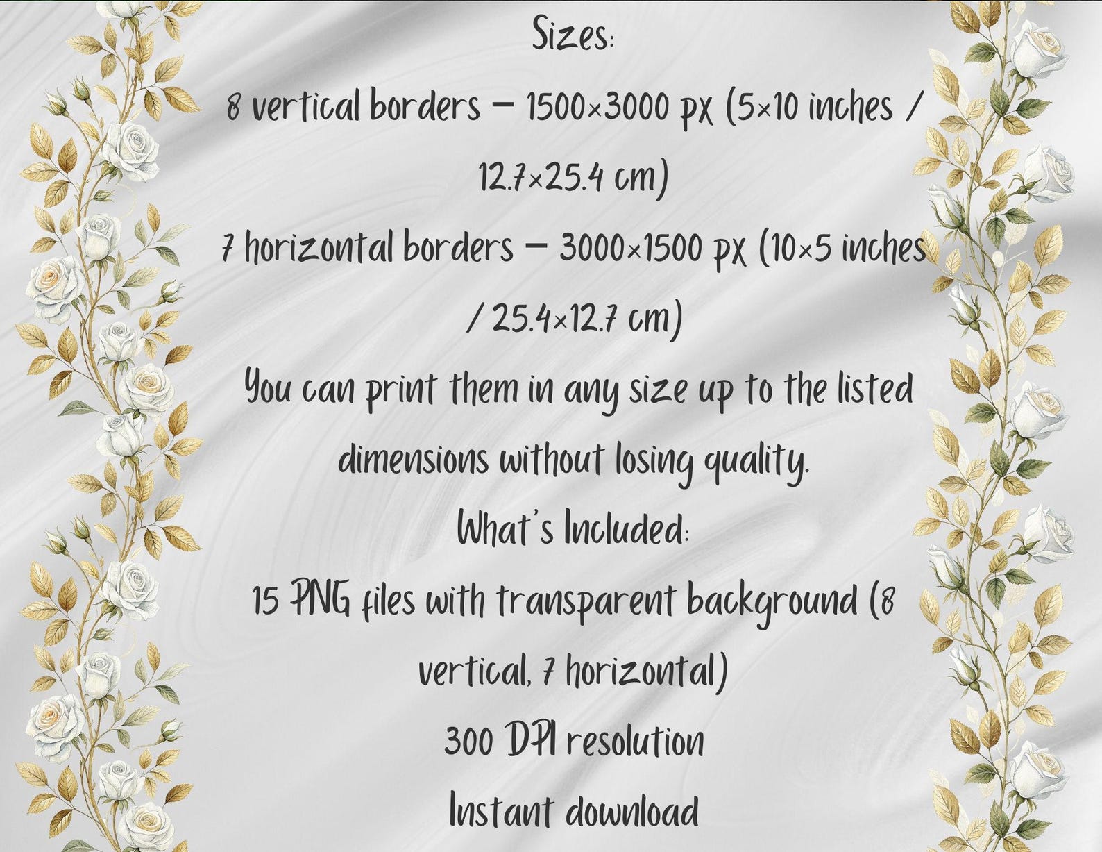 15 Seamless White Rose and Gold Borders – Elegant Floral Frames ...