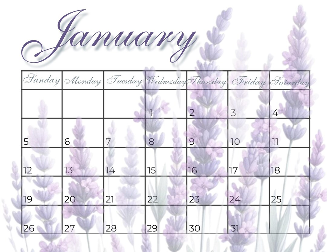 Lavender Monthly Calendar 2025 Instant Download 13 JPG Files - Etsy