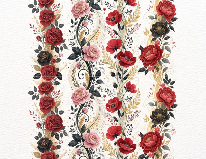 15 Vertical Floral Borders Clipart | Rose & Peony Flower Border PNG ...