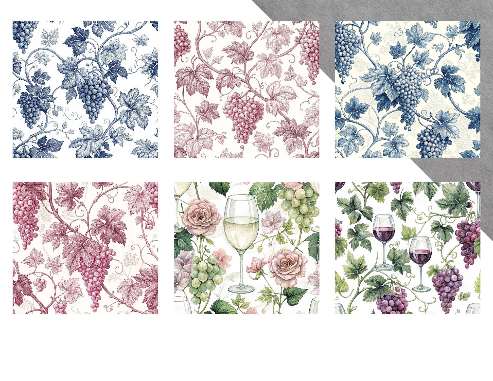 Seamless Wine and Grapes Border Clipart, 30 Watercolor Horizontal and ...