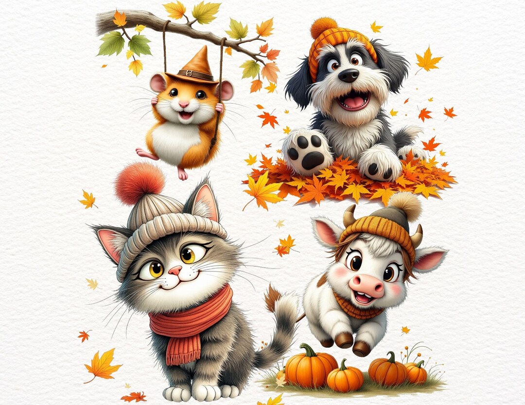 20 Cute Farm Animals Autumn Clipart | Watercolor Kids Illustration ...