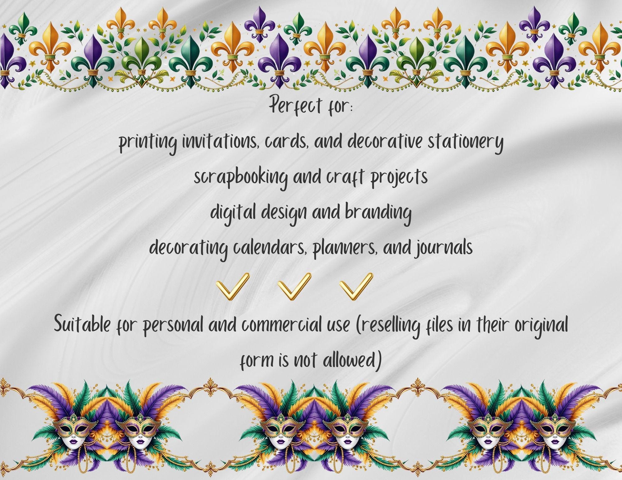 14 Mardi Gras Seamless Borders Clipart | Masquerade Mask Floral Border ...