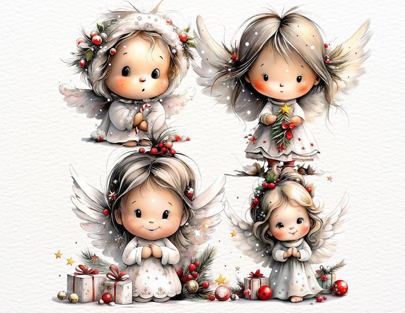 Christmas Angel Clipart PNG | Cute Angel Illustration| Festive Angels ...