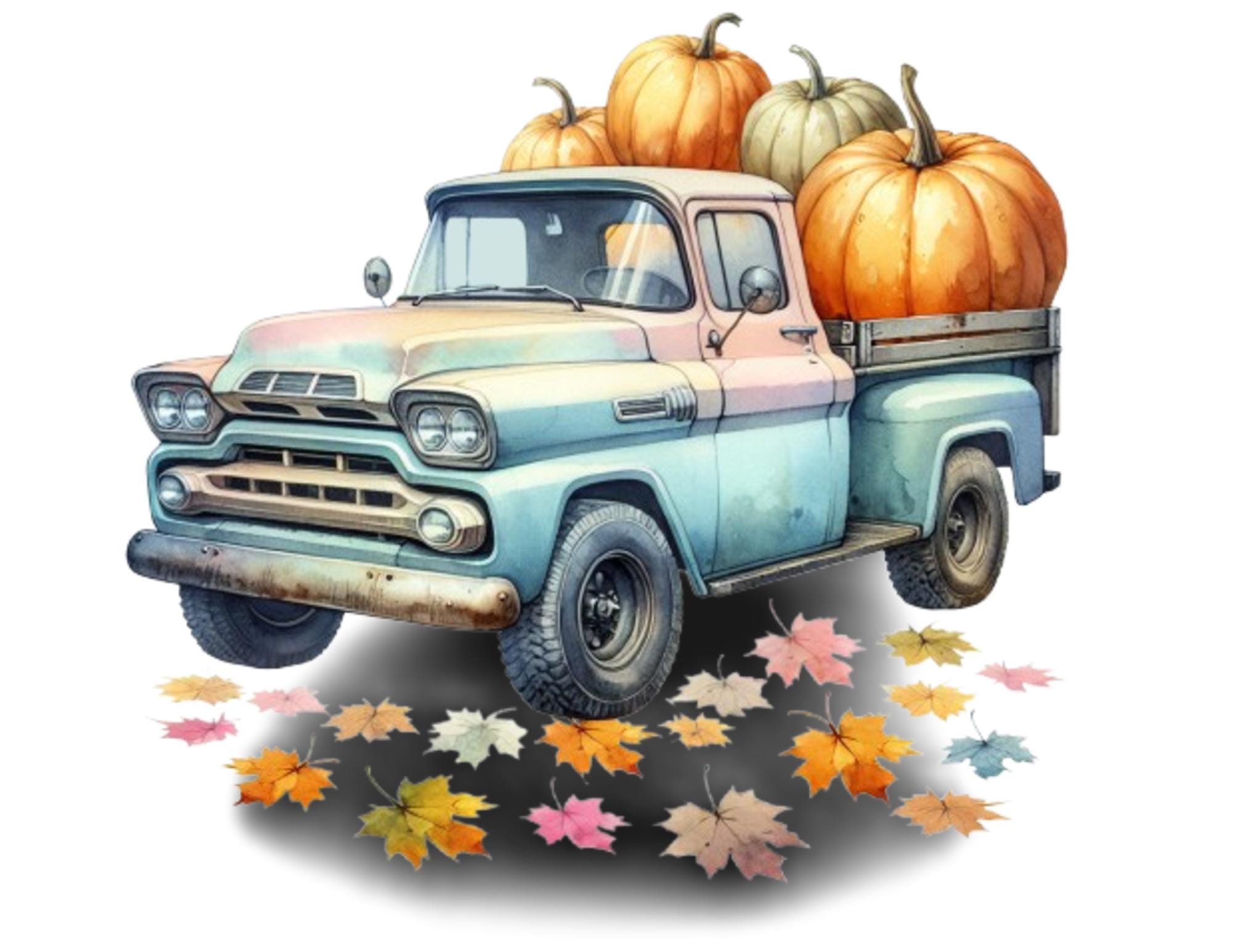 12 Vintage Pumpkin Truck Clipart - PNG for Printing, Scrapbooking, and ...