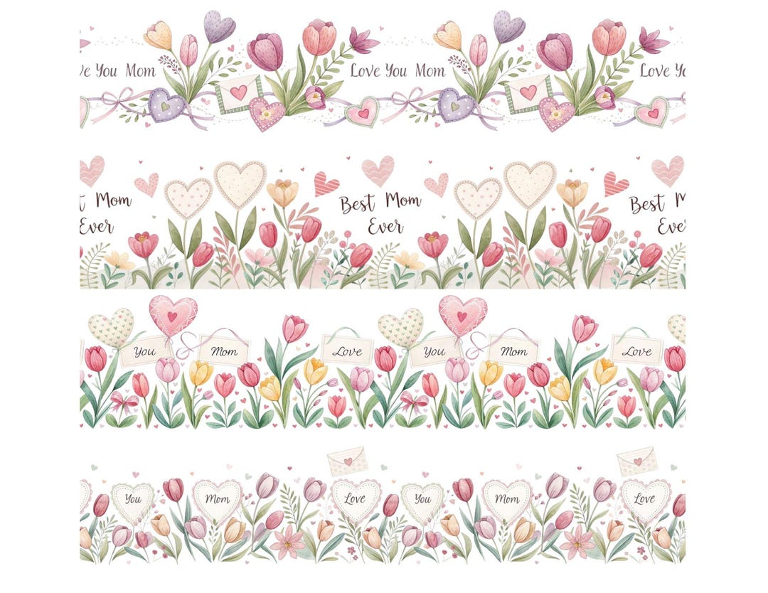 Seamless Mother’s Day Borders, Watercolor Floral Clipart, 10 Png,mother ...
